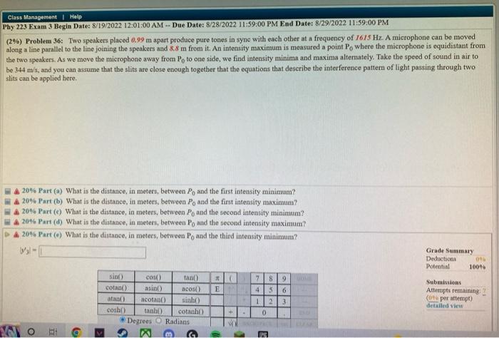 Solved (2\%) Problem 36: Two speakers placed 0.99 m apart | Chegg.com