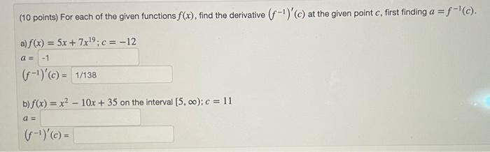 Solved (10 points) For each of the given functions f(x), | Chegg.com