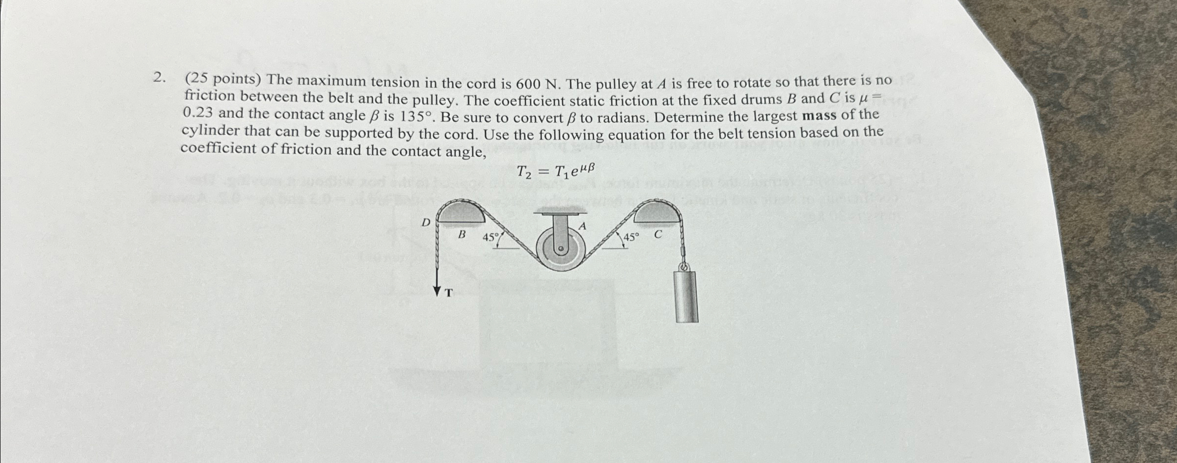 Solved (25 ﻿points) ﻿The maximum tension in the cord is | Chegg.com