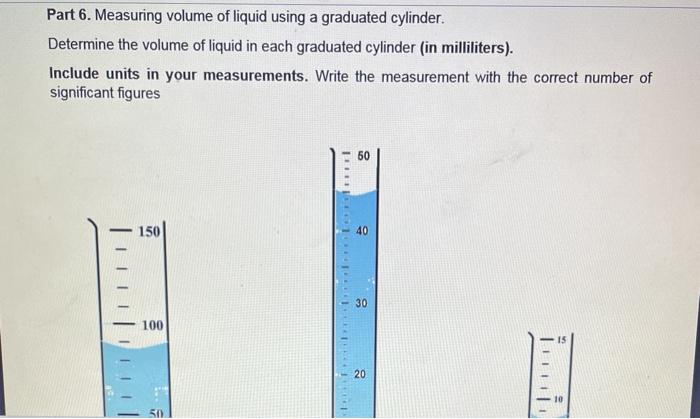 Solved Part 6. Measuring volume of liquid using a graduated | Chegg.com