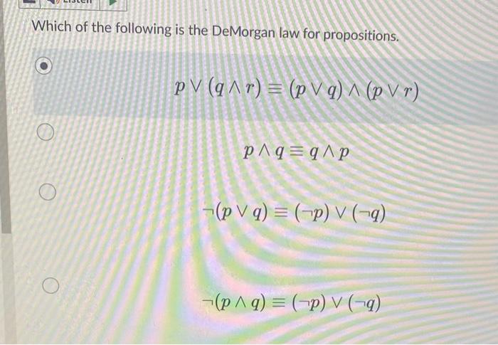 Solved Which of the following is the DeMorgan law for | Chegg.com