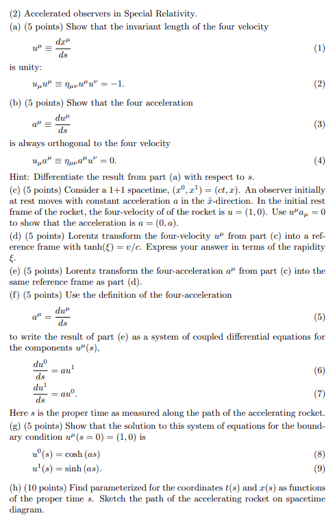 Solved (2) ﻿Accelerated observers in Special | Chegg.com
