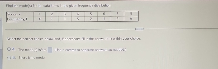 Solved Find the mode(s) ﻿for the data items in the given | Chegg.com