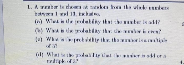 Solved 1. A number is chosen at random from the whole | Chegg.com