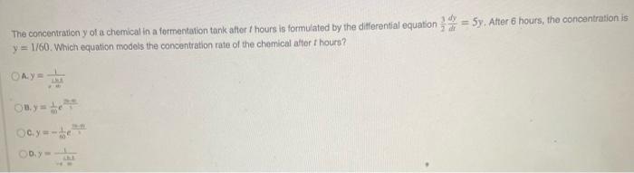 Solved The concentration y of a chemical in a formentation | Chegg.com