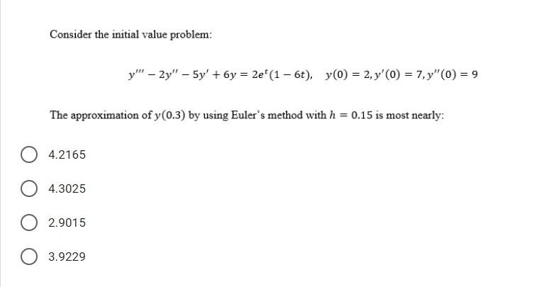 Solved Consider the initial value problem: y" – 2y" - 5y' + | Chegg.com
