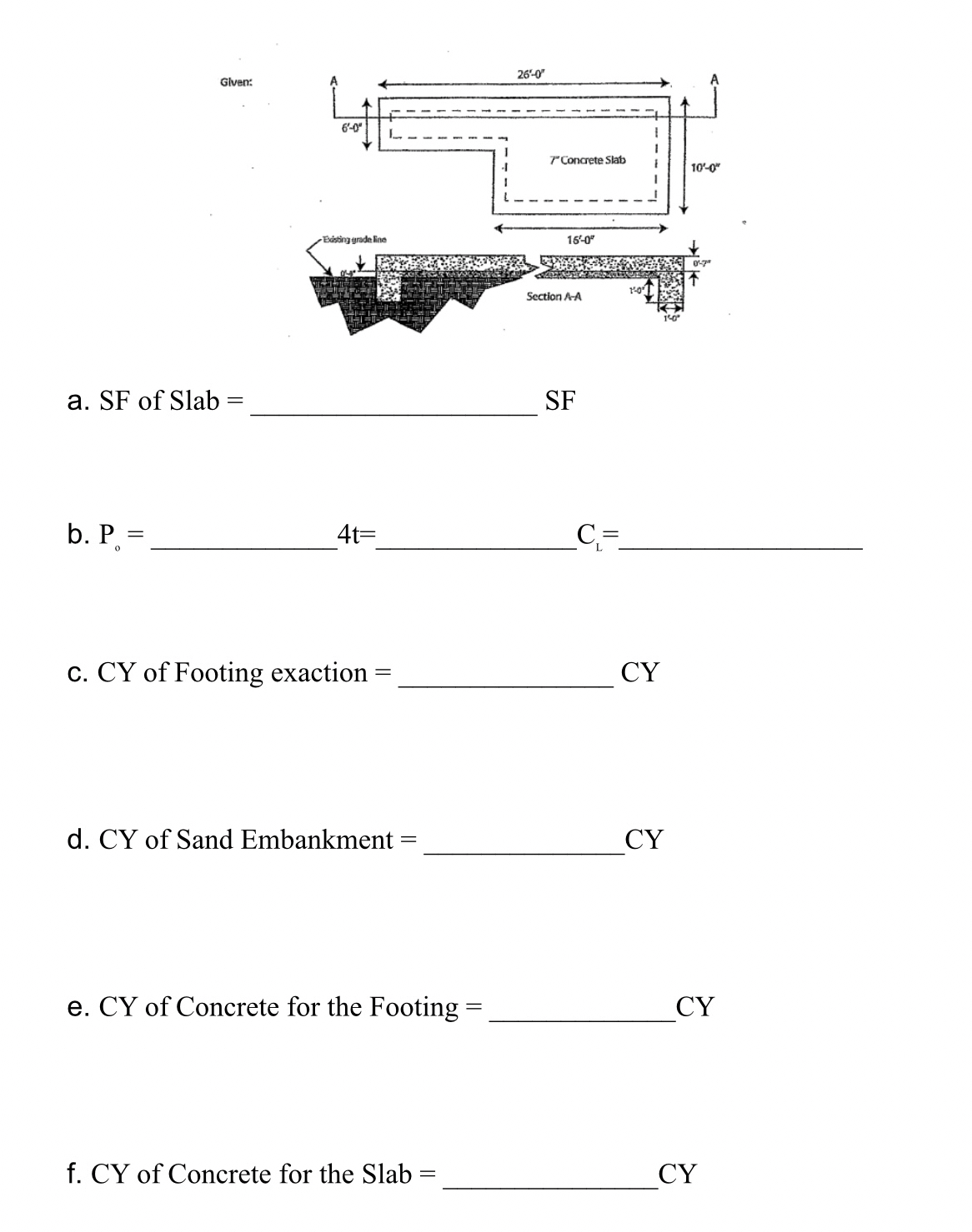Solved Glvia. ﻿SF of Slab =SFb. Po= 4t= ﻿C ?L=c. ﻿CY of | Chegg.com