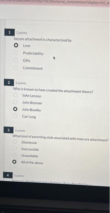 Solved 2 points Secure attachment is characterized by Love | Chegg.com Solved 2 points Secure attachment is characterized by Love | Chegg.com