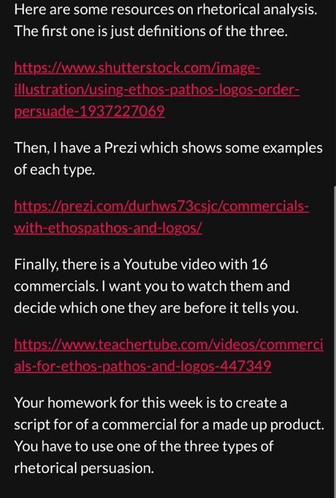 Here are some resources on rhetorical analysis. The | Chegg.com