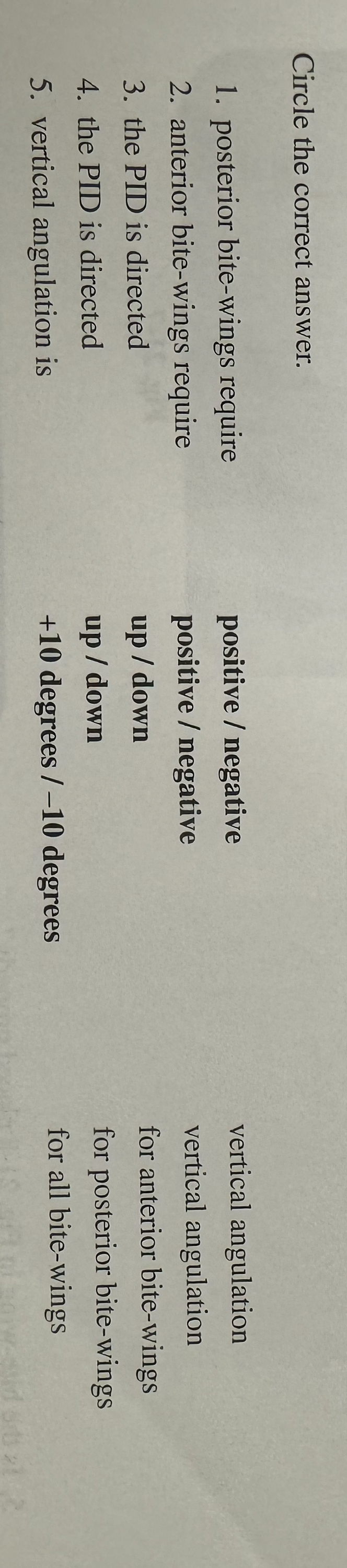Solved Circle the correct answer.posterior bite-wings | Chegg.com