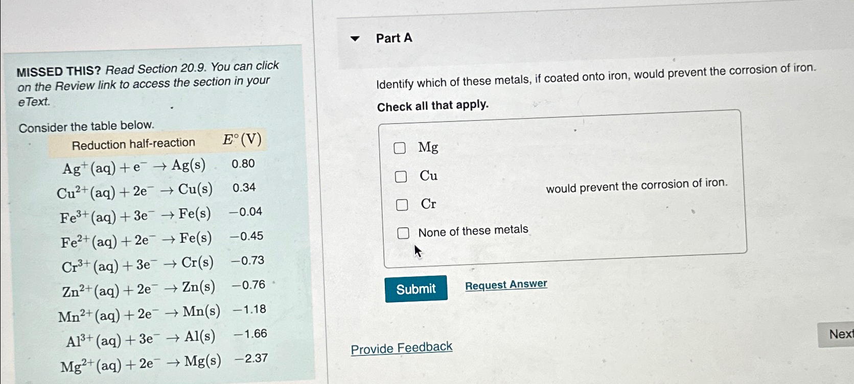 Solved Part AMISSED THIS? Read Section 20.9. ﻿You can click | Chegg.com