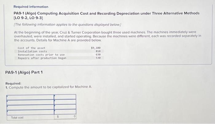 Solved Required information PA9-1 (Algo) Computing | Chegg.com