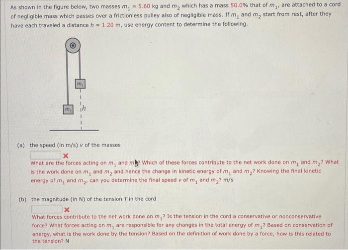 Solved As shown in the figure below, two masses m1=5.60 kg | Chegg.com