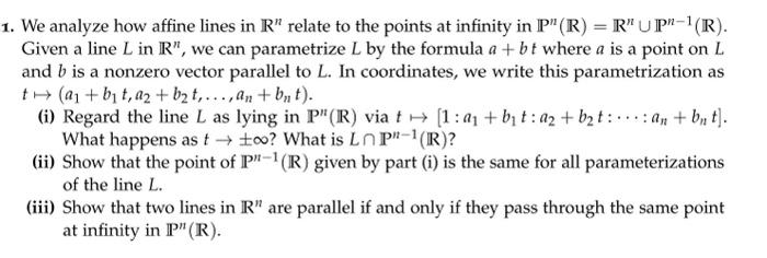 Solved We analyze how affine lines in Rn relate to the | Chegg.com