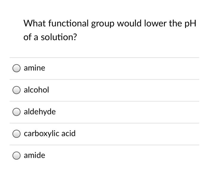 Solved What functional group would lower the pH of a | Chegg.com