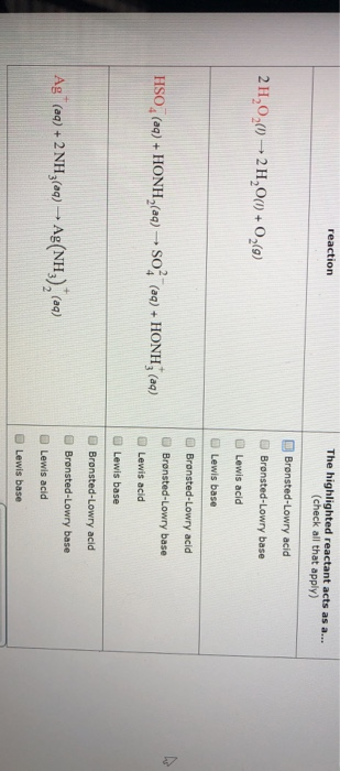 Solved reaction The highlighted reactant acts as a... (check | Chegg.com