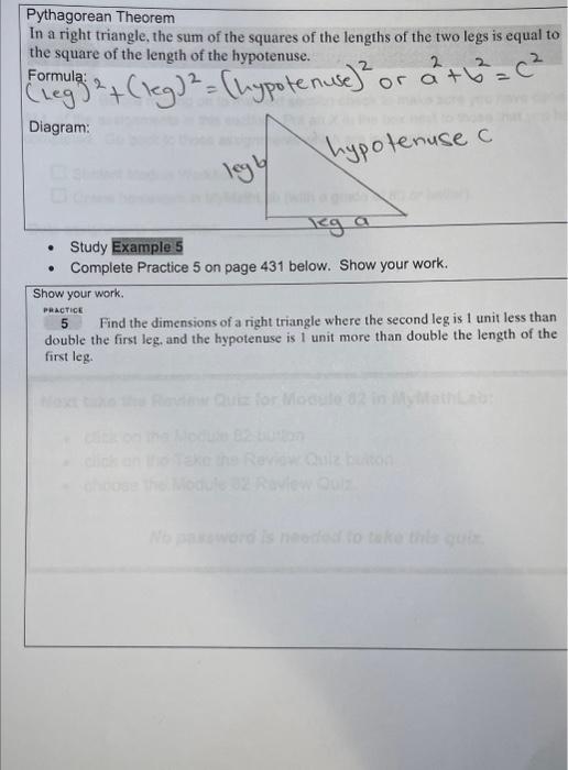 Solved Pythagorean Theorem In a right triangle, the sum of | Chegg.com