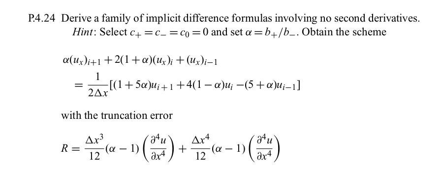 4.24 Derive a family of implicit difference formulas | Chegg.com
