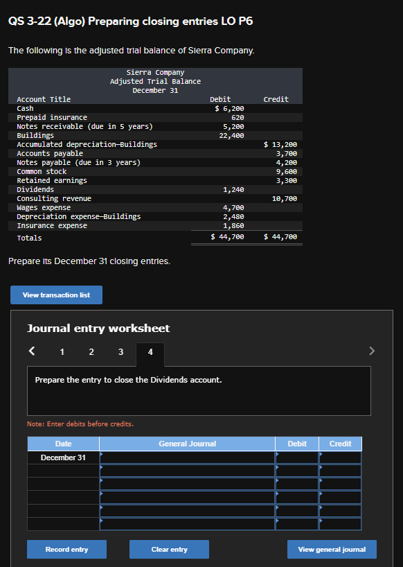 Solved QS 3-22 (Algo) ﻿Preparing closing entries LO P6The | Chegg.com
