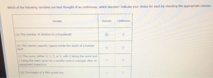 Solved Which of the following variables are best thought of | Chegg.com