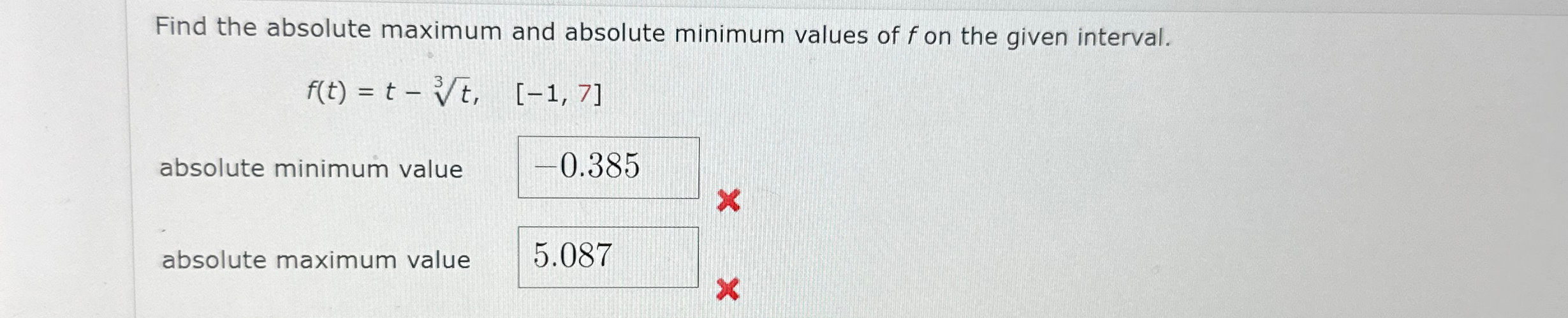 Solved Find the absolute maximum and absolute minimum values | Chegg.com