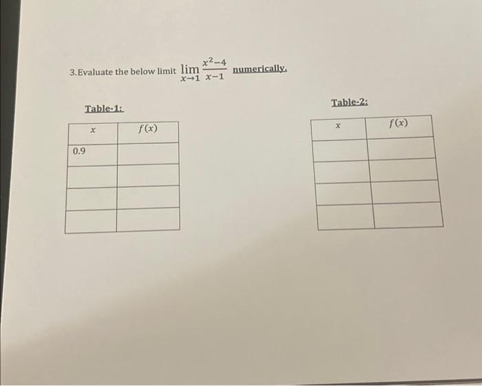 Solved 3. Evaluate the below limit lim Table-1: 0.9 x²-4 x-1 | Chegg.com