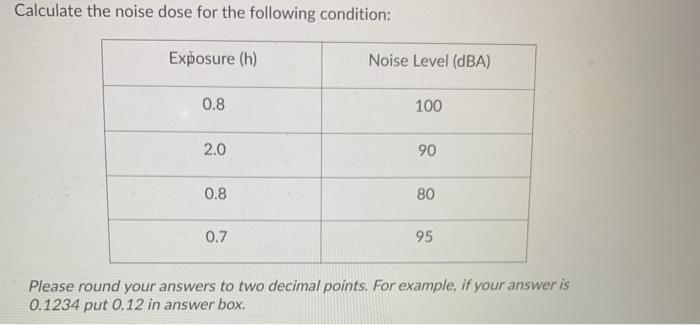 Solved Calculate the noise dose for the following condition: | Chegg.com