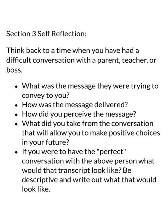Section 3 Self Reflection: Think back to a time when | Chegg.com