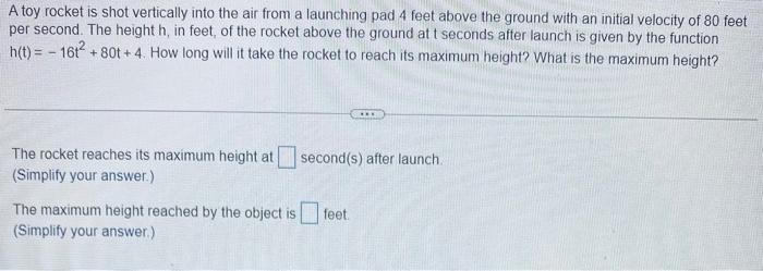 Solved A toy rocket is shot vertically into the air from a | Chegg.com