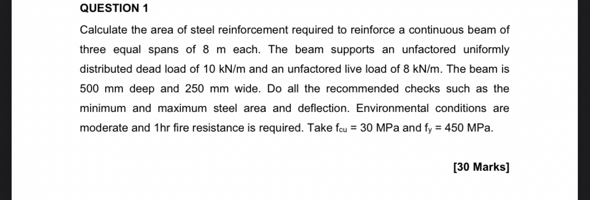 Solved QUESTION 1Calculate the area of steel reinforcement | Chegg.com