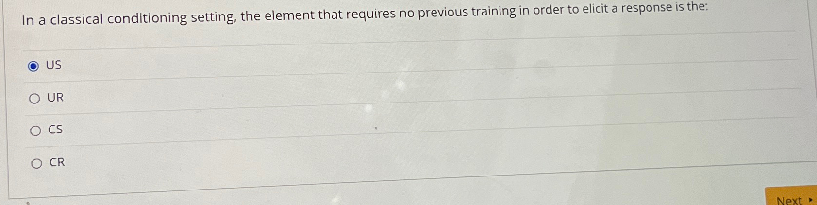 Solved In a classical conditioning setting, the element that | Chegg.com