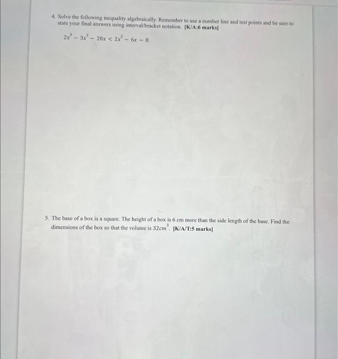 Solved 4. Solve the following inequality algebraically. | Chegg.com