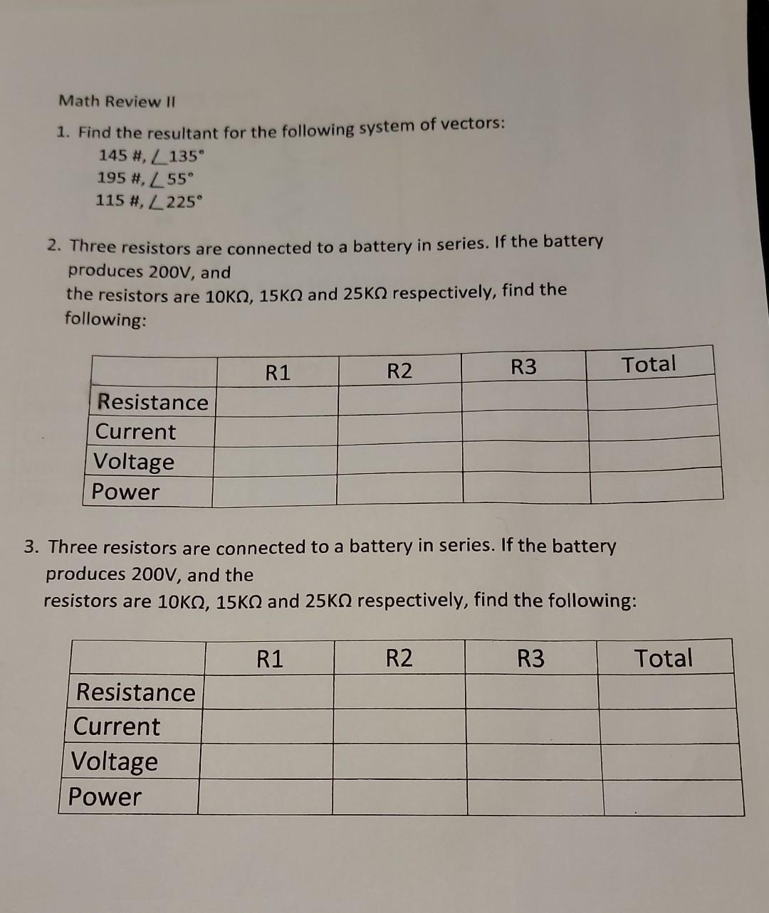 Solved Math Review II 1. Find the resultant for the | Chegg.com