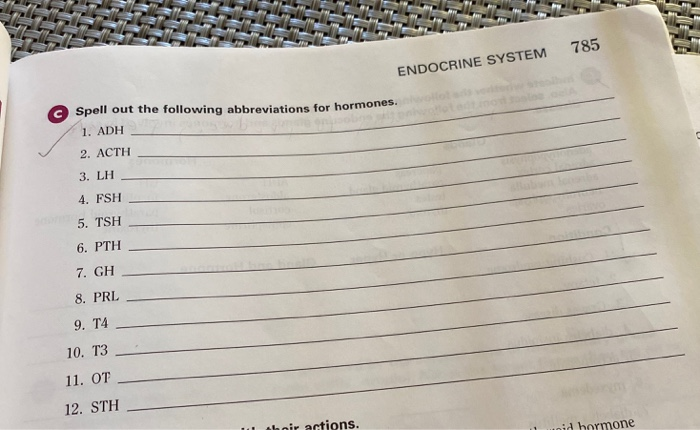 Solved 785 ENDOCRINE SYSTEM Spell out the following | Chegg.com