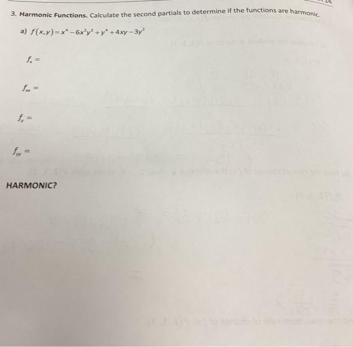 Solved 3. Harmonic Functions. Calculate the second partials | Chegg.com
