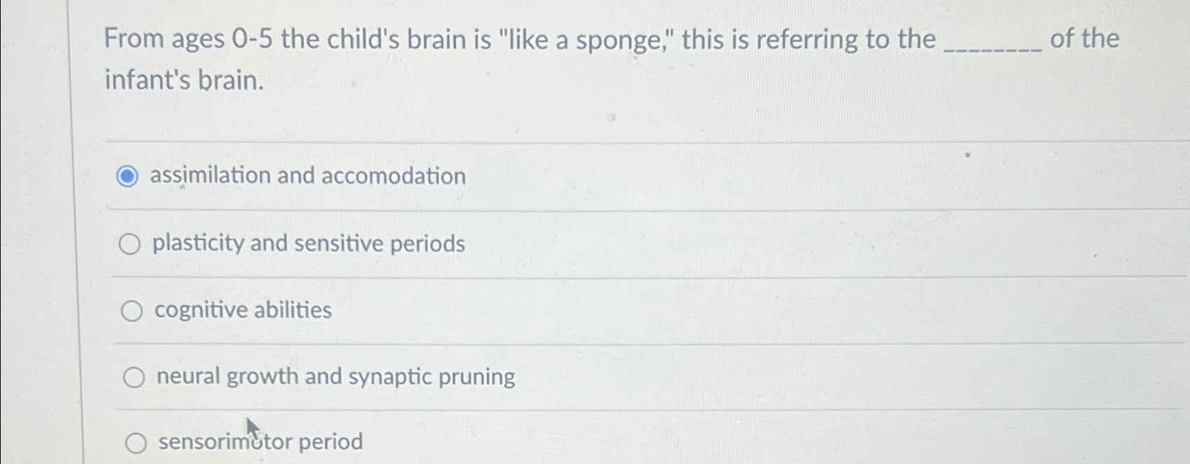 Solved From ages 0-5 ﻿the child's brain is "like a sponge," | Chegg.com