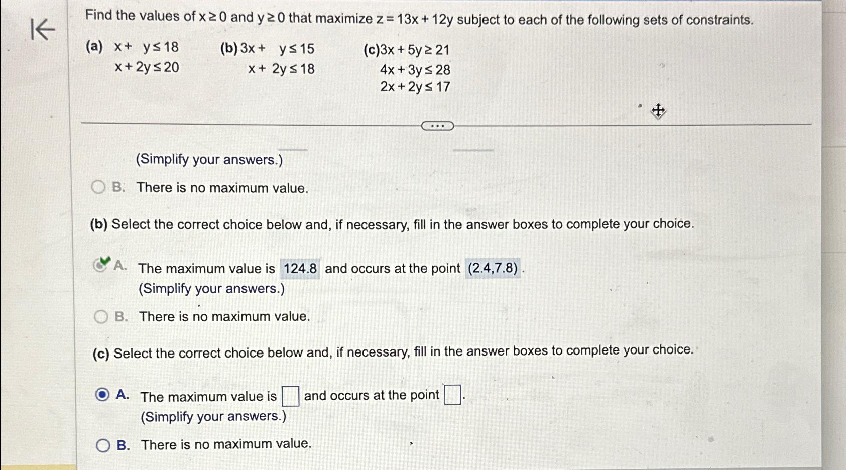 Solved Find the values of x≥0 ﻿and y≥0 ﻿that maximize | Chegg.com