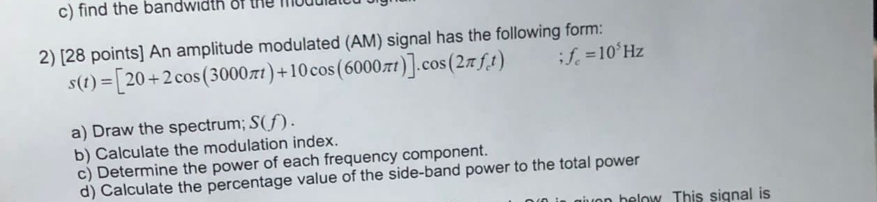 Solved [28 ﻿points] ﻿An amplitude modulated (AM) ﻿signal has | Chegg.com