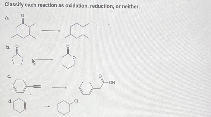 Solved Classify each reaction as oxidation, reduction, or | Chegg.com