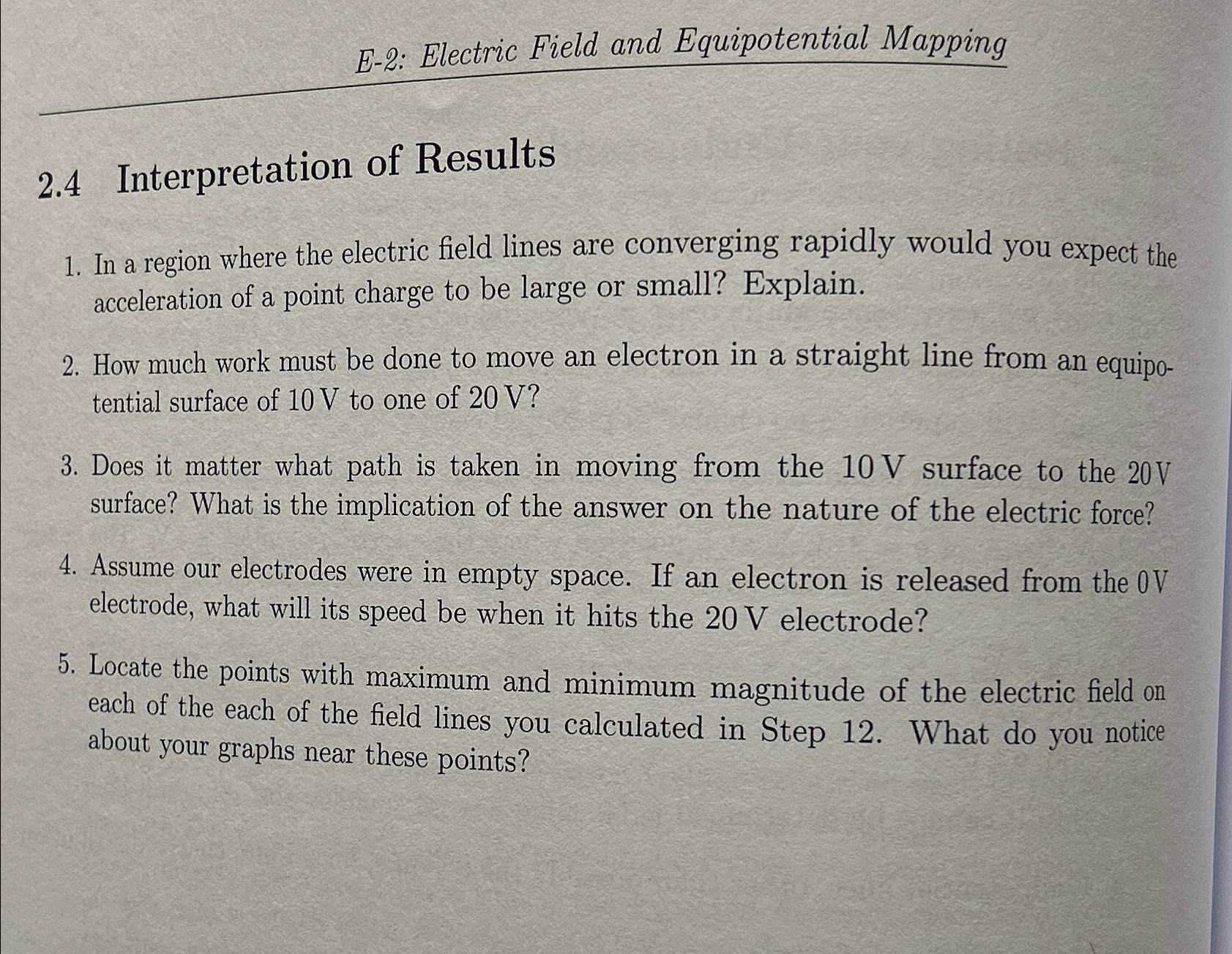 Solved E-2: Electric Field and Equipotential Mapping2.4 | Chegg.com