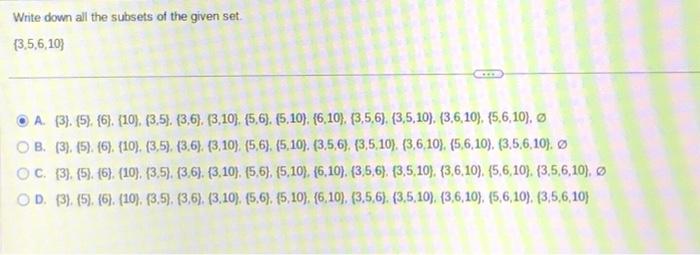 Solved Write down all the subsets of the given set. | Chegg.com