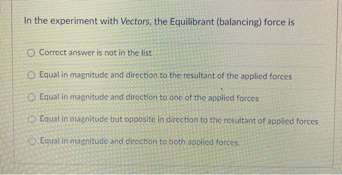 Solved In the experiment with Vectors, the Equilibrant | Chegg.com