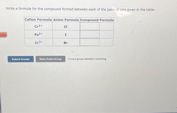 Solved Write a formula for the compound formed between each | Chegg.com