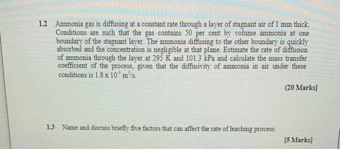 Solved 2 Ammonia gas is diffusing at a constant rate through | Chegg.com