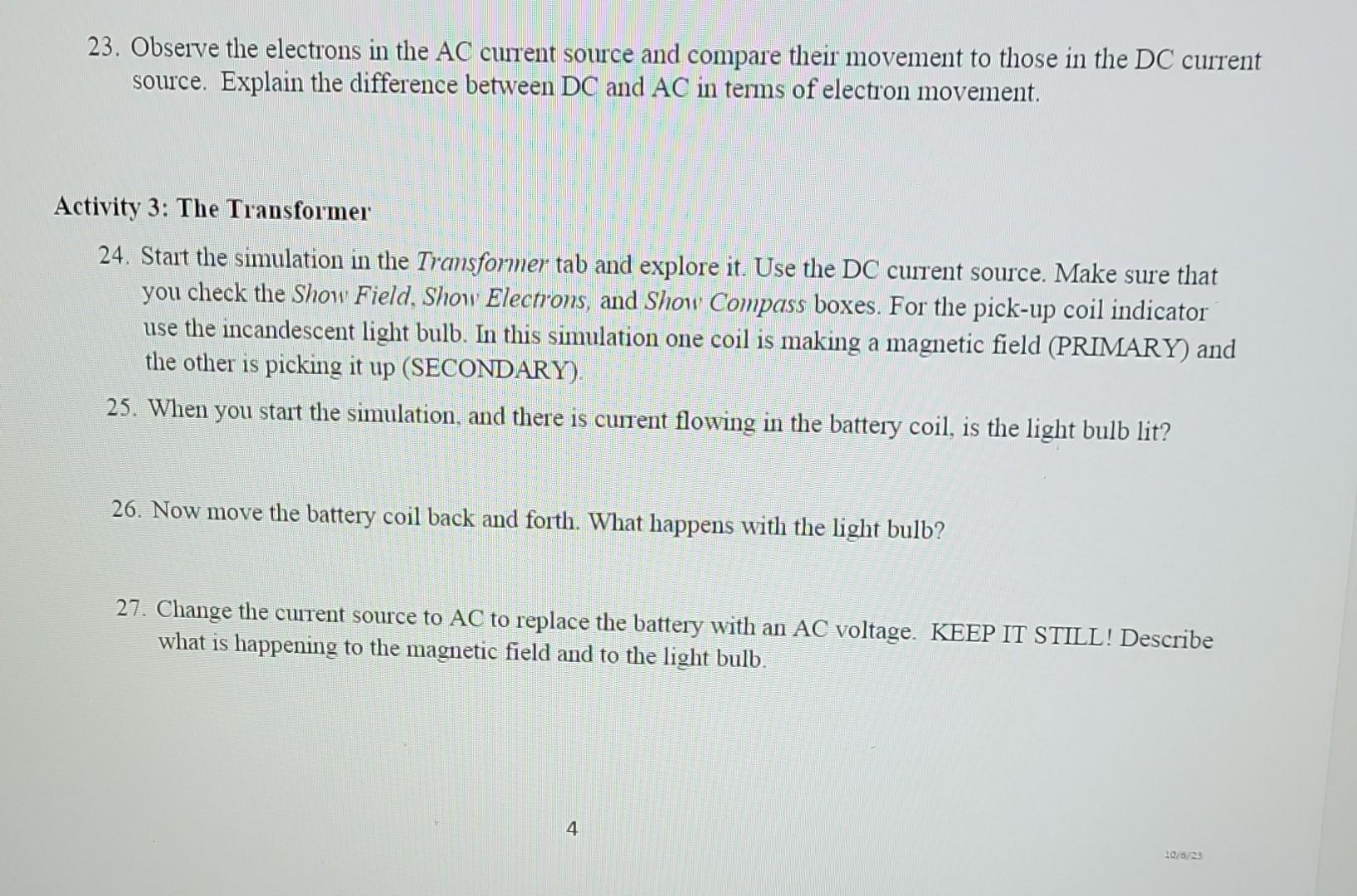 Solved 23 Observe The Electrons In The Ac Current Source