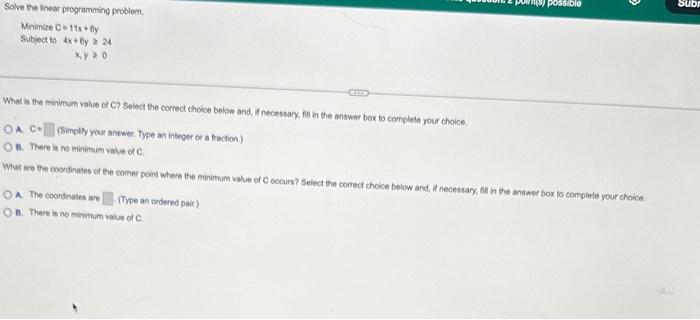 Solved Solve the linear programming problem. Minimize | Chegg.com