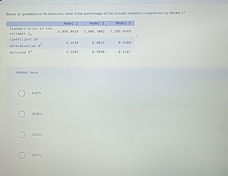 Solved Based on goodness-of-fit measures, what is the | Chegg.com