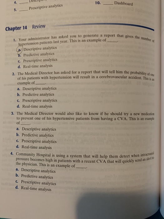 Solved Descrip 10. Dashboard 5. Prescriptive analytics | Chegg.com