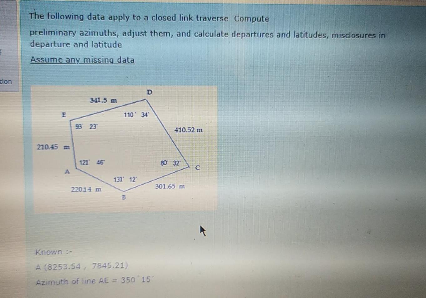 Solved The following data apply to a closed link traverse | Chegg.com