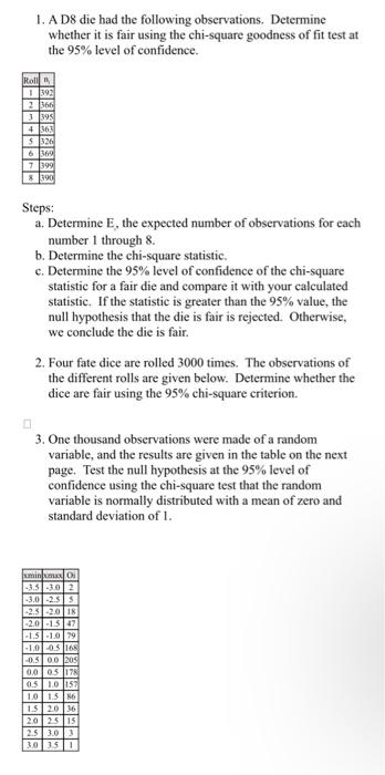 Solved 1. A D8 die had the following observations. Determine | Chegg.com